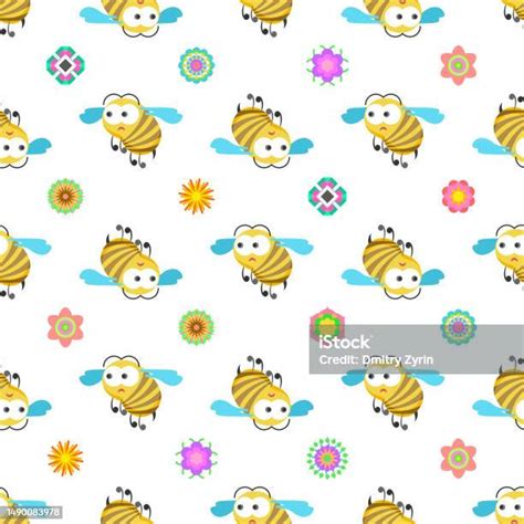 원활한 패턴 추상 요소 다른 꿀벌 곤충 딱정벌레 꽃 벡터 디자인 스타일 배경 그림 질감 인쇄 섬유 의류 선물 포장 벽지 파스텔 곤충에 대한 스톡 벡터 아트 및 기타 이미지