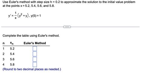 Solved Use Euler S Method With Step Size H To Chegg Com