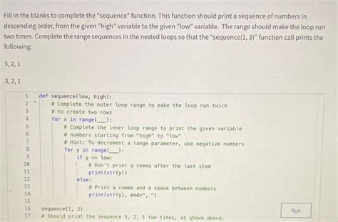 Solved Fill In The Blanks To Complete The Sequence