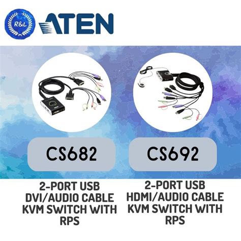 Aten CS682 2 Port USB DVI Audio Cable KVM Switch With RPS CS692 2 Port USB HDMI Audio Cable