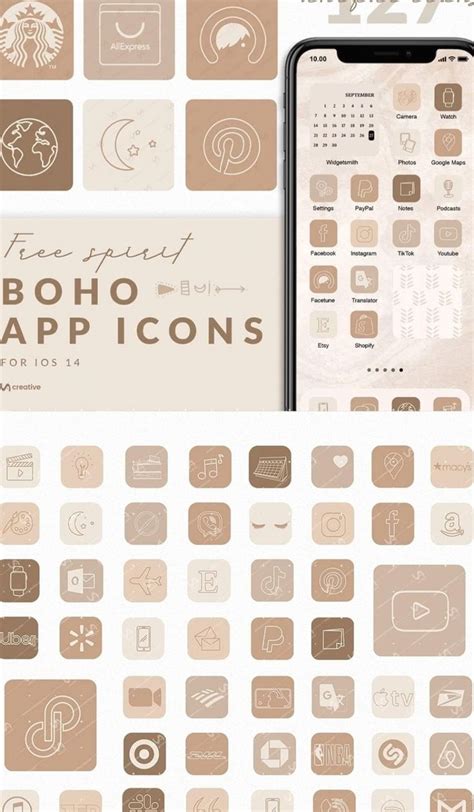 APP ICONS Free Spirit Ios Boho Aesthetic Nude Neutral App Covers Icons Bundle In