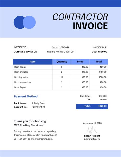 Contractor Invoice Template Free Contractor Invoice Templates Adobe