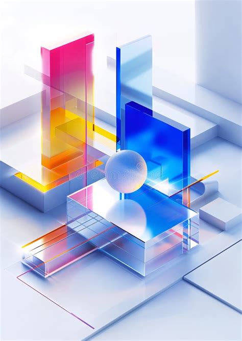 Abstract Geometric 3d Render With Vibrant Colors And Reflective Surfaces Stock Illustration
