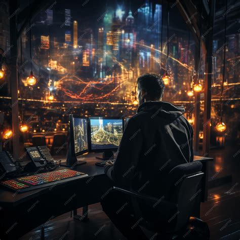 Premium Photo Medium Shot Of A Hacker Watching Multiple Monitors While Working