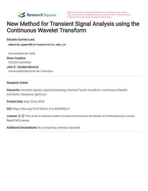 pdf new method for transient signal analysis using the continuous