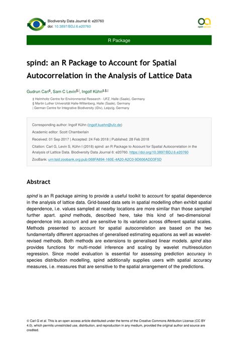 Pdf Spind An R Package To Account For Spatial Autocorrelation In The Analysis Of Lattice Data