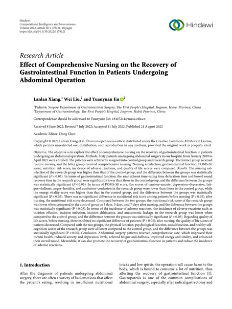 Pdf Effect Of Comprehensive Nursing On The Recovery Of