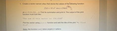 Solved 1 Create A Vector Named CVec That Stores The Values Chegg Com