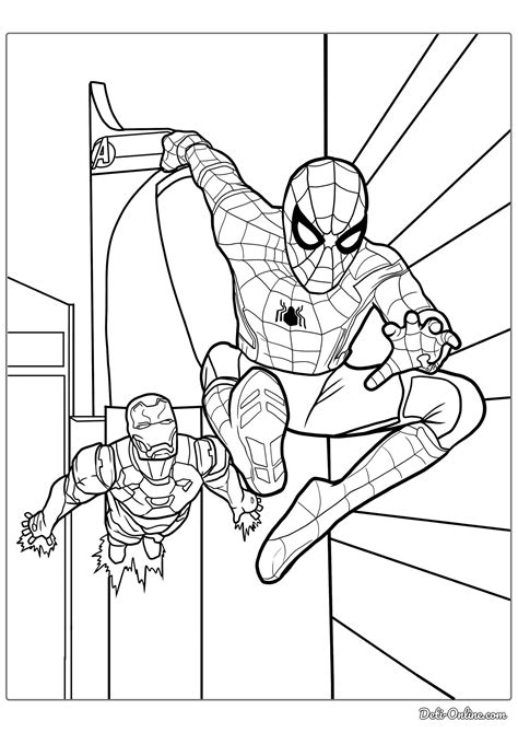 Раскраска Человек Паук и Железный Человек распечатать раскраски для детей