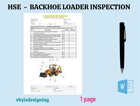 Backhoe Loader Inspection Checklist Hse Safety Policy Word