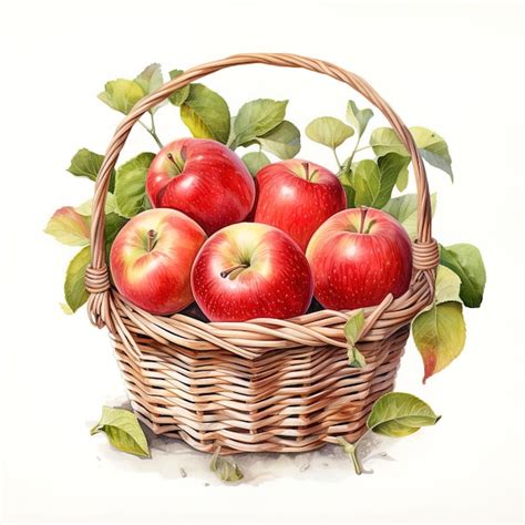 Premium Photo A Basket Of Apples With Leaves And A Drawing Of A Basket Of Apples