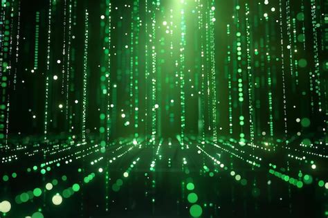 digital artwork of digital background of green binary code on a dark