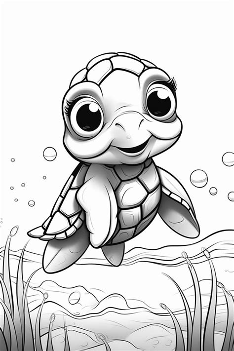 A Cartoon Turtle Swimming In The Ocean