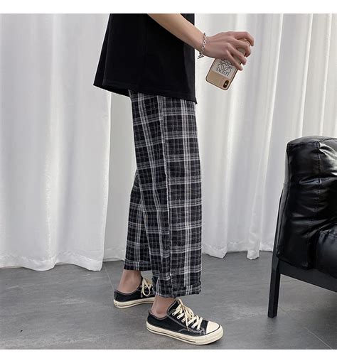 การซื้อเวลา จำกัดกางเกงลายสก็อตdkเครื่องแบบกางเกงชายลายสก๊อต禁欲ลมหนาวหลวมตรงสบายๆกางเกงเวอร์ชั่น