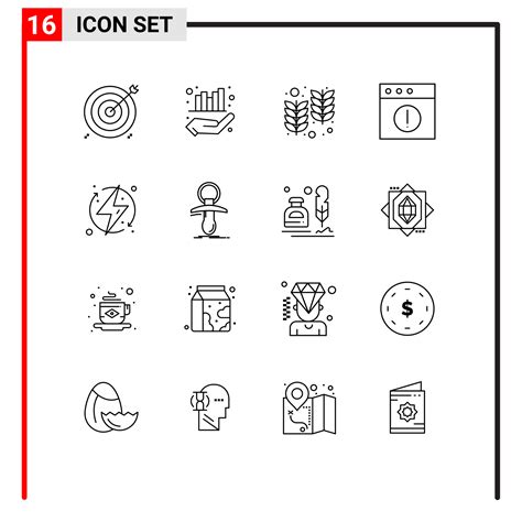 Set Of 16 Vector Outlines On Grid For Ecologic Mac Hand App Wheat Editable Vector Design