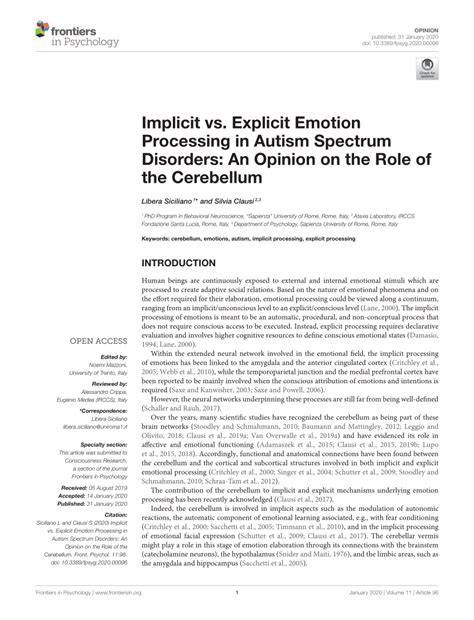 Pdf Implicit Vs Explicit Emotion Processing In Autism Spectrum Disorders An Opinion On The