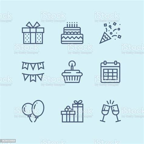 개요 생일 이벤트 웹 및 모바일 디자인을 위한 축 하 벡터 간단한 아이콘 팩 1 기에 대한 스톡 벡터 아트 및 기타 이미지 기 놀라움 디자인 Istock