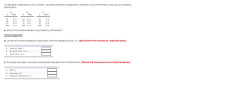Solved Three Tables Listed Below Show Random Variables And