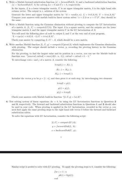 In The Inputs L Is A Lower Triangular Matrix U Is