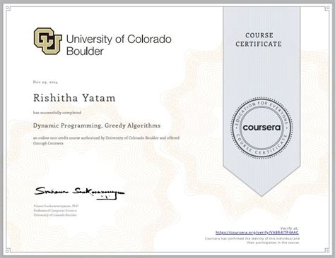 Certified In Dynamic Programming And Greedy Algorithms By The University Of Colorado Boulder