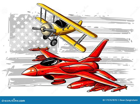 Vector Cartoon Fighter Plane Twin Engine Variable Sweep Wing