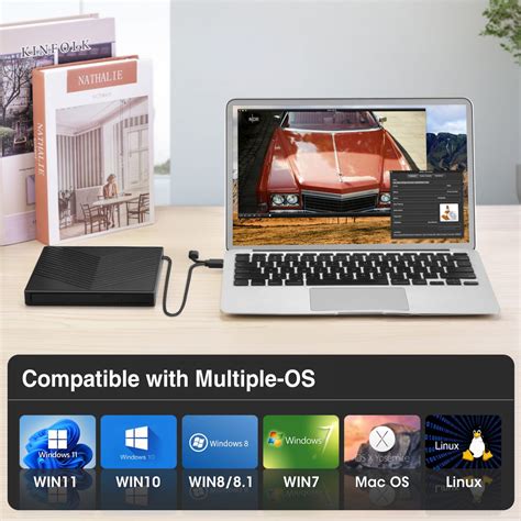 Roofull External Cd Dvd Drive Burner Usb Type C Ultra Slim Portable Cd Dvd Rw Optical