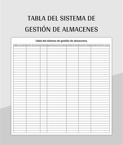 Plantilla De Excel Tabla Del Sistema De Gestión De Almacenes Y Hoja De