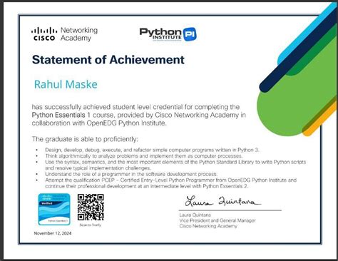 Cisconetworkingacademy Credly Openedgpythoninstitute Cisco Rahul Maske