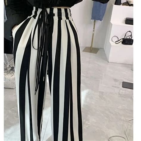 캐주얼 고딕 한국 패션 하라주쿠 스트라이프 루즈 와이드 레그 팬츠 여성 하이웨이스트 빈티지 바지 여름 옷 고딕 바지 Aliexpress