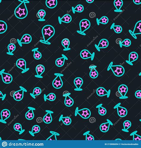 line map pointer with star icon isolated seamless pattern on black