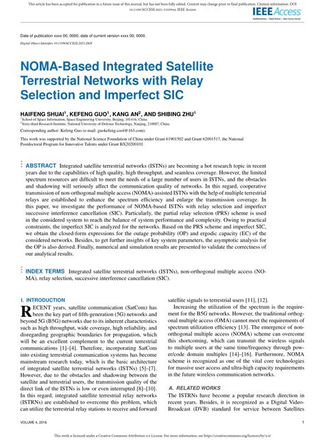 Pdf Noma Based Integrated Satellite Terrestrial Networks With Relay Selection And Imperfect Sic