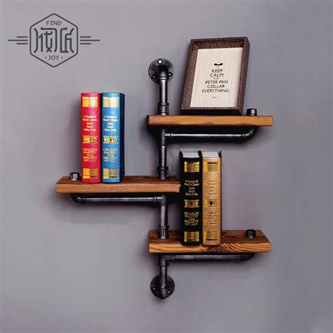 3 층 미국 복고풍 철 파이프 선반 단단한 나무 선반 책장 선반 디스플레이 산업 농가 주방 바 선반 Z22bookcase Shelfsolid Wood