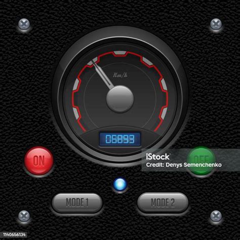 가죽 Ui 응용 프로그램 소프트웨어 컨트롤을 설정 합니다 스위치 버튼 램프 자동차 자동 Speedometr 표시기 감지기 Led 웹 디자인 요소입니다 벡터 사용자 인터페이스