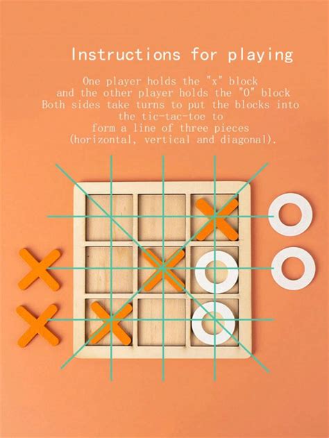 1set Wooden Tic Tac Toe Blocks 3x3 Xo Grid Puzzle Toy Tabletop Game For Logic And Thinking