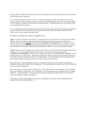 Week Critical Thinking Docx For The Week Critical Thinking Exercise You Will Answer The