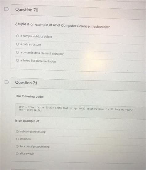 Solved D Question 70 A Tuple Is An Example Of What Computer Chegg Com