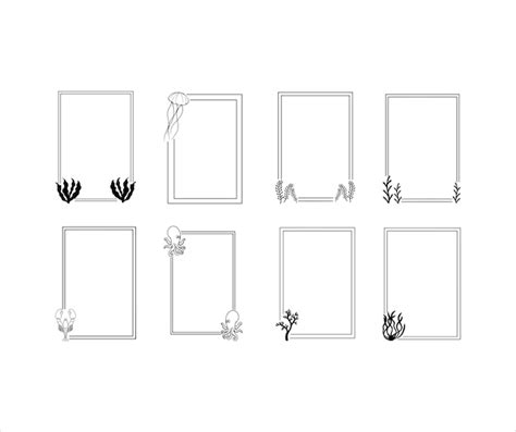 사각형 프레임 조개 일러스트 컬렉션 프리미엄 벡터