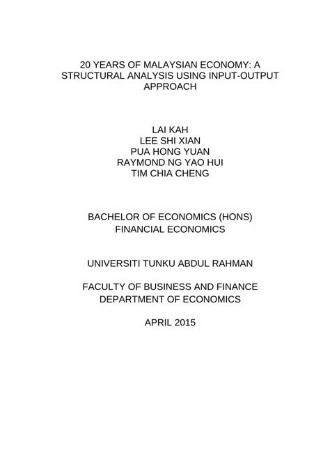 Pdf 20 Years Of Malaysian Economy A Structural Analysis My15061g3pdf