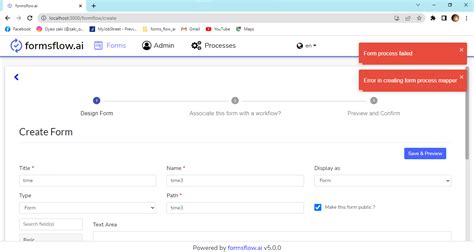 Form Process Failed And Error In Creating Form Process Mapper · Issue
