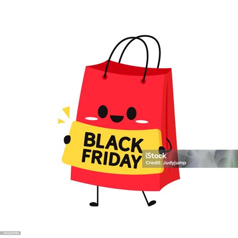 귀여운 만화 쇼핑백 쇼핑백 캐릭터 디자인 흰색 배경에 격리 블랙 프라이데이 세일 가격에 대한 스톡 벡터 아트 및 기타 이미지