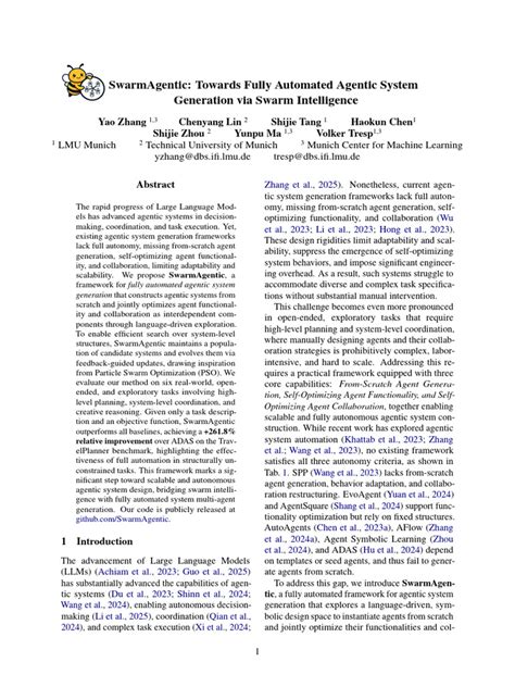 Swarmagentic Towards Fully Automated Agentic System Generation Via Swarm Intelligence Pdf