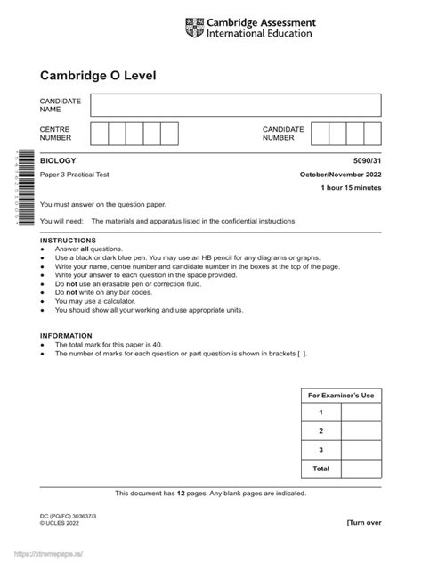 Biology Paper O Level Practicale Pdf
