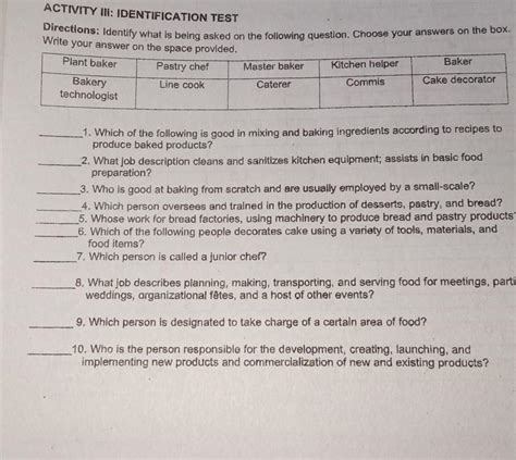 Activity I Identification Test Directions Identity Wh