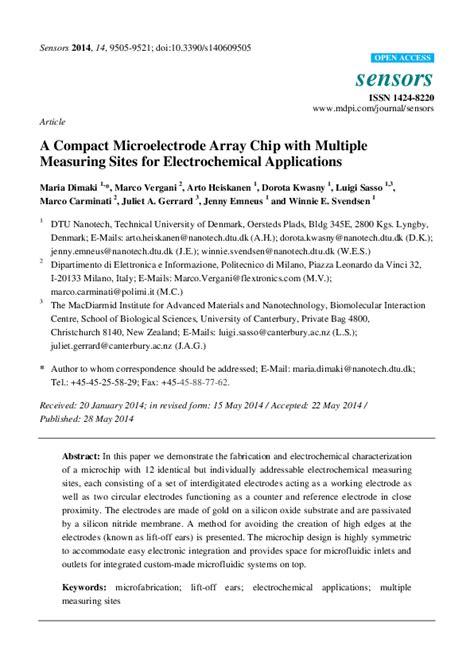 Pdf A Compact Microelectrode Array Chip With Multiple Measuring Sites For Electrochemical