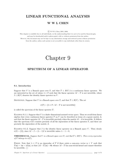 solution spectrum of a linear operator ch 9 linear functional analysis