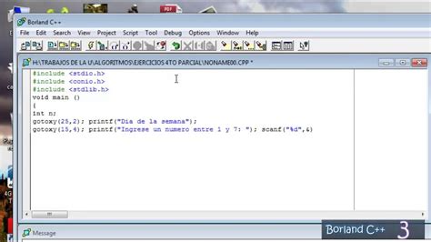 Borland C Utilización De Las Funciones Switch Y Case Ejercicio Sobre Los Días De La Semana