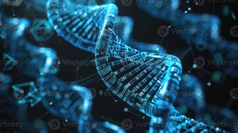Abstract Representation Of Dna Strands Illuminated With Digital Data In