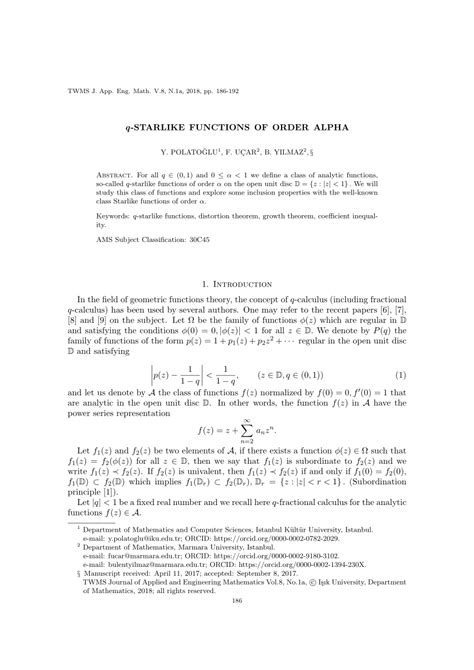 Pdf Q Starlike Functions Of Order Alpha