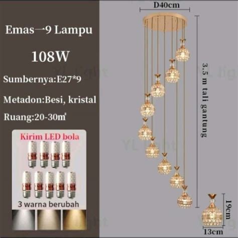 Jual Lampu Gantung Kristal Gold Void Tangga Minimalis Include Bohlam