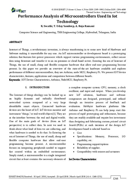 pdf performance analysis of microcontrollers used in iot technology